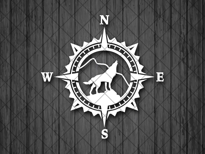 Mountain Wolf Compass Vinyl Decal Sticker Compass Rose | Etsy