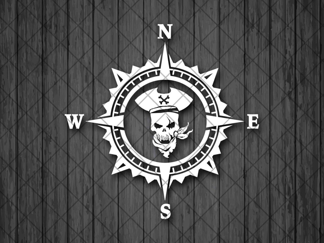 Pirate Skull Captain Compass Vinyl Decal Sticker, Compass Rose, Ship ...