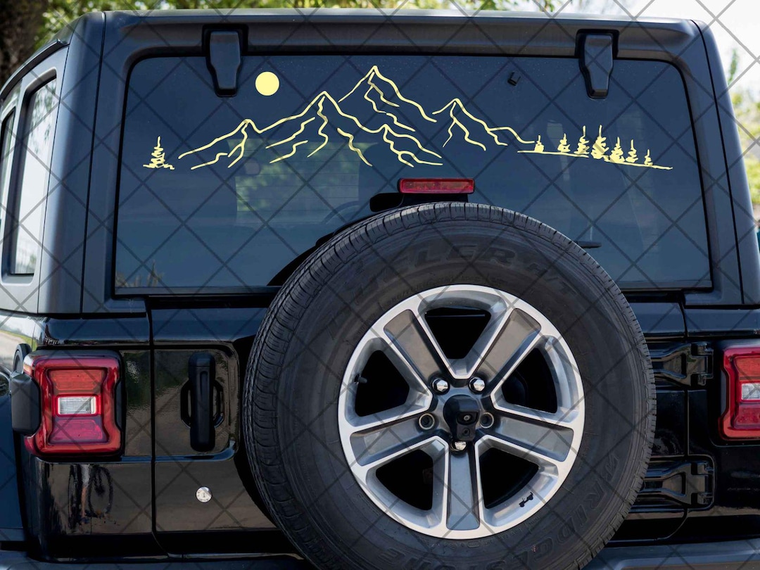 Line Art Mountain Forest Vinyl Decal Sticker, Mountain Decal, Mountain ...