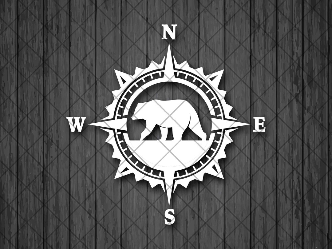 Bear Compass Vinyl Decal Sticker, Compass Rose, Mountain Decal, Truck ...