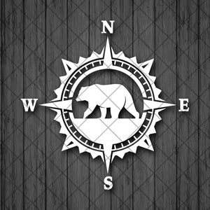 Bear Compass Vinyl Decal Sticker, Compass Rose, Mountain Decal, Truck ...