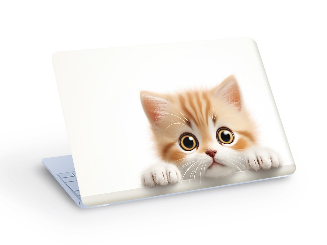 Cute CAT Peeks Out LAPTOP SKIN Decal Sticker, Frightened Kitten Laptop ...