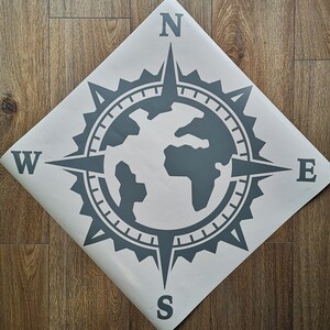 World Map Compass Vinyl Decal Sticker, Compass Rose, Mountain Decal ...