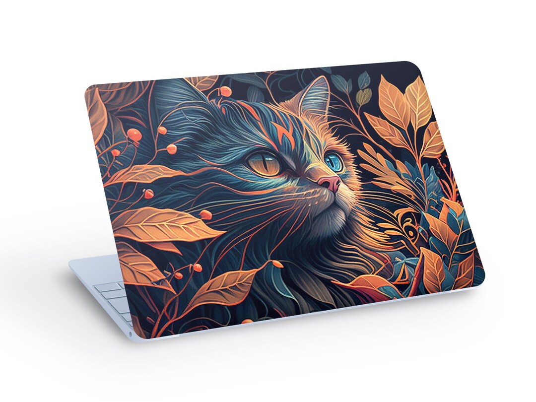 Beautiful Floral CAT LAPTOP SKIN Decal Sticker, Flowers and Cat MacBook ...