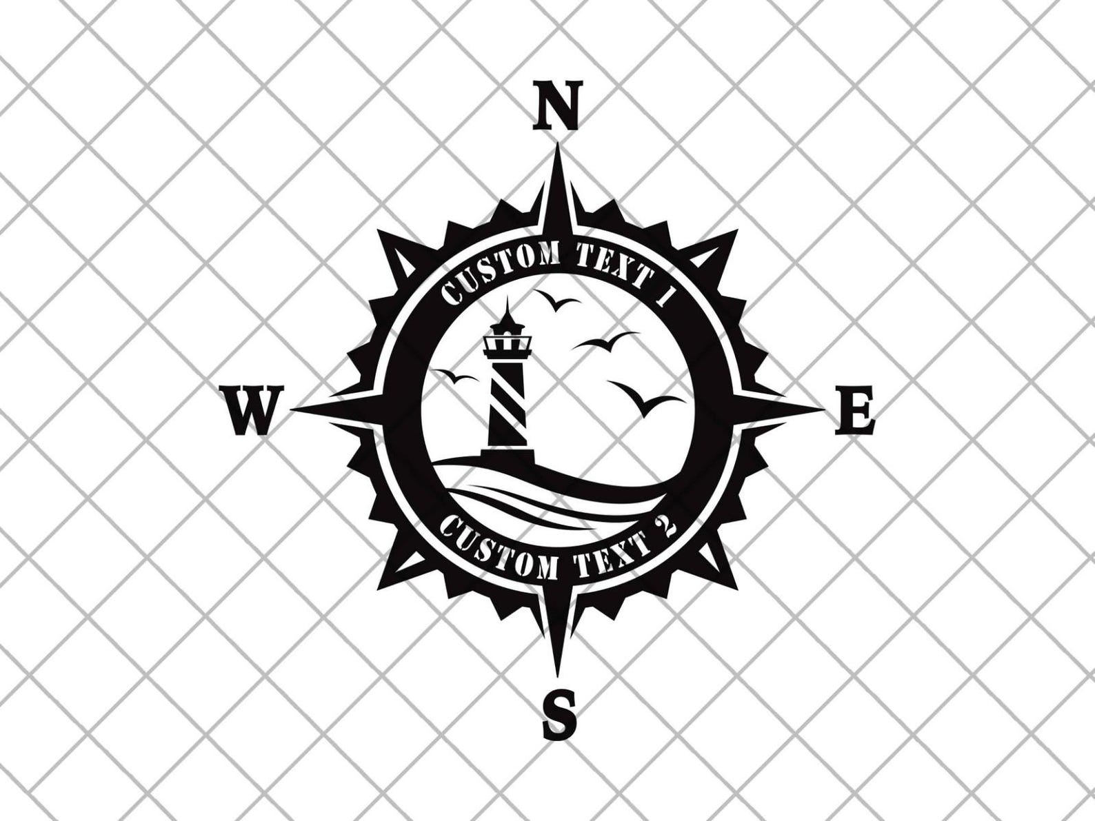 LIGHTHOUSE CUSTOM Text Vinyl Decal Sticker, Compass Rose Decal, Laptop ...
