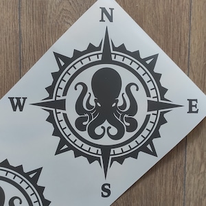 Octopus Compass Vinyl Decal Sticker, Compass Rose, Sailor Decal, Truck ...