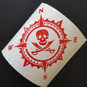 Pirate Skull Compass Vinyl Decal Sticker, Compass Rose, Ship Captain ...