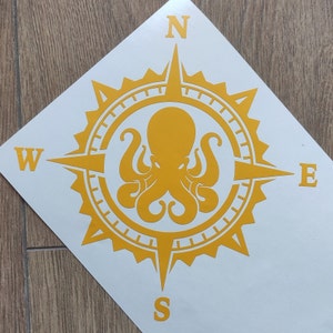 Octopus Compass Vinyl Decal Sticker, Compass Rose, Sailor Decal, Truck ...