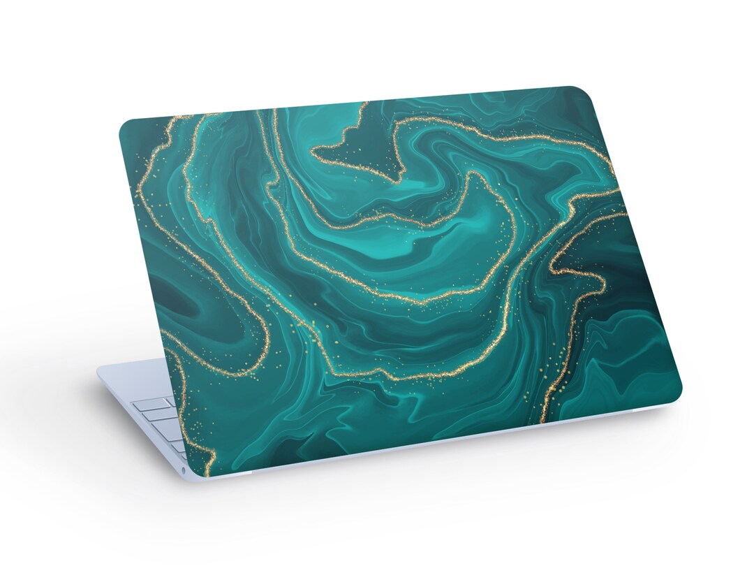 Turquoise MARBLE & Gold Glitter LAPTOP SKIN Decal Sticker, Turquoise ...