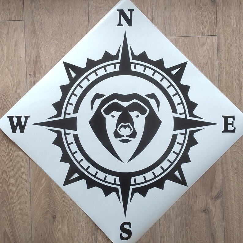 Bear Compass Vinyl Decal Sticker, Compass Rose, Mountain Decal, Truck ...