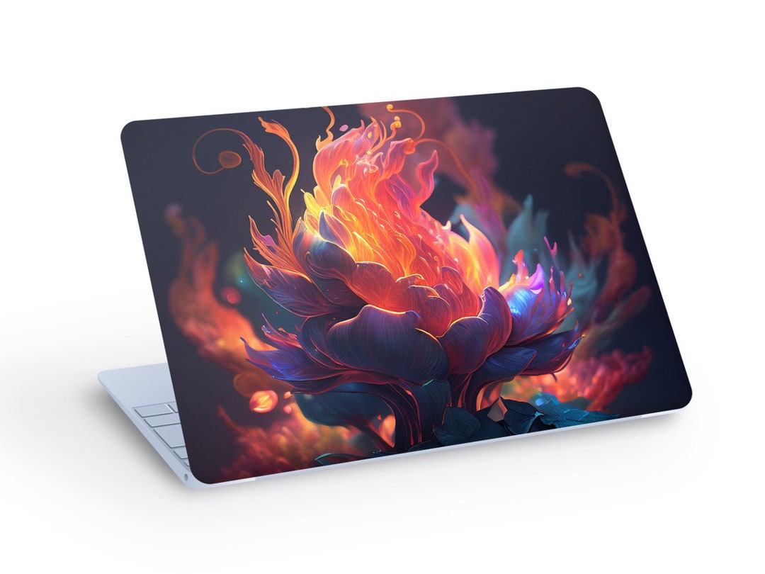 Abstract Burning FLOWER LAPTOP SKIN Decal Sticker, Fire Flower MacBook ...