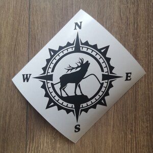 Mountain DEER Compass Vinyl Decal Sticker, Compass Rose, Mountain Decal ...