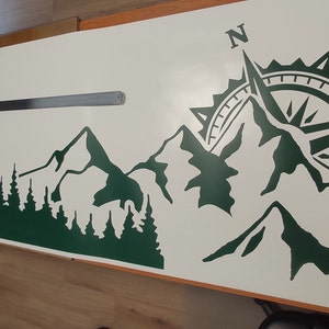 Treeline and Mountain With Compass SUV Vinyl Decal Sticker, Mountain ...