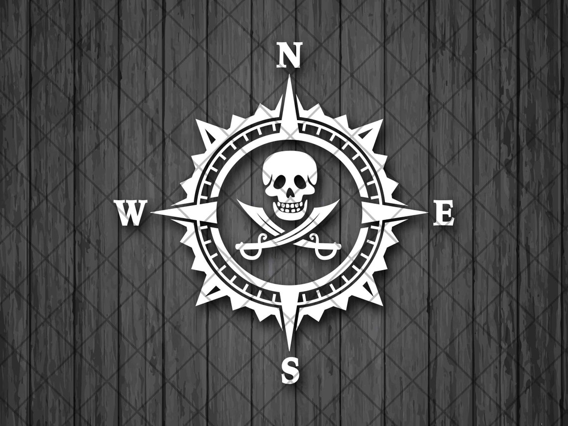 Pirate Skull Compass Vinyl Decal Sticker Compass Rose Ship | Etsy