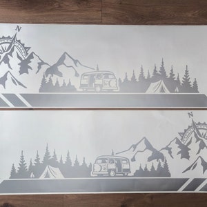Custom Text Treeline Mountain COMPASS CAMPING Van Vinyl Decal Stickers ...