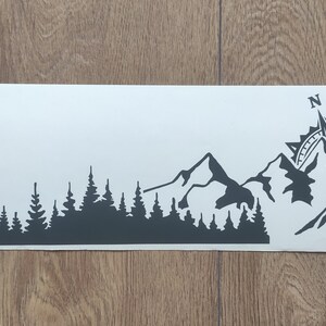 Treeline and Mountain With Compass SUV Vinyl Decal Sticker, Mountain ...