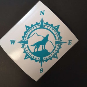 Mountain Wolf Compass Vinyl Decal Sticker, Compass Rose, Mountain Decal ...