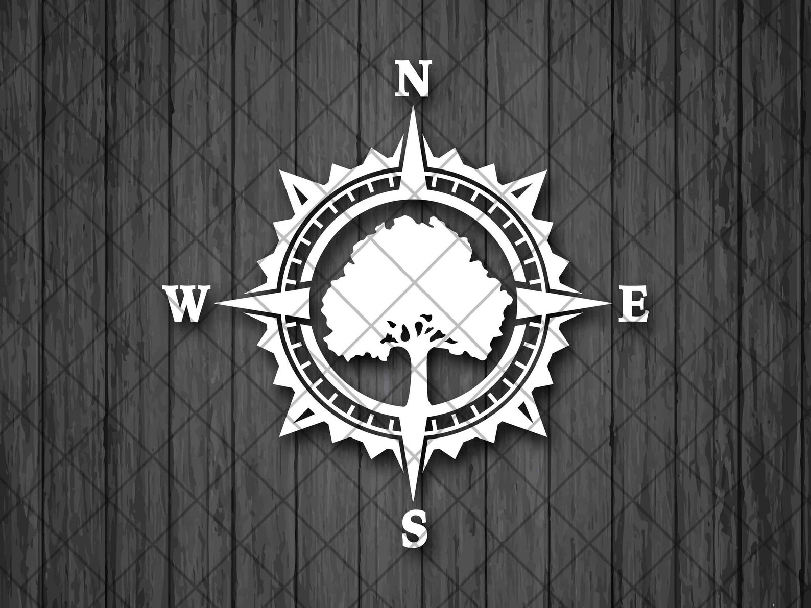 Tree Compass Vinyl Decal Sticker Compass Rose Nature Decal Etsy