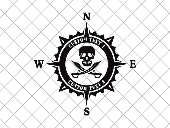 Pirate Skull Compass CUSTOM TEXT Vinyl Decal Sticker Compass - Etsy