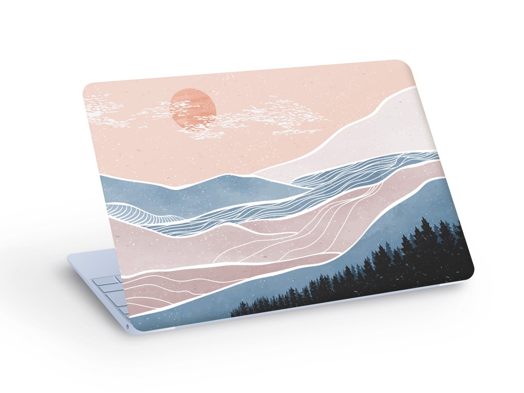 Abstract MOUNTAIN Line Art LAPTOP SKIN Decal Sticker, Sunrise Mountain ...