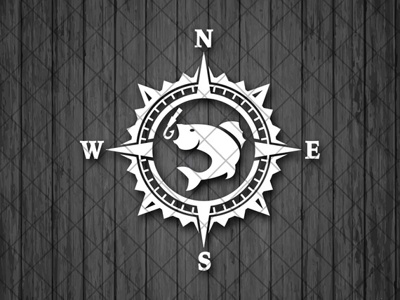 Fishing Compass Vinyl Decal Sticker Compass Rose Fishing - Etsy