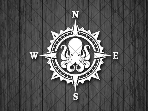Octopus Compass Vinyl Decal Sticker Compass Rose Sailor - Etsy