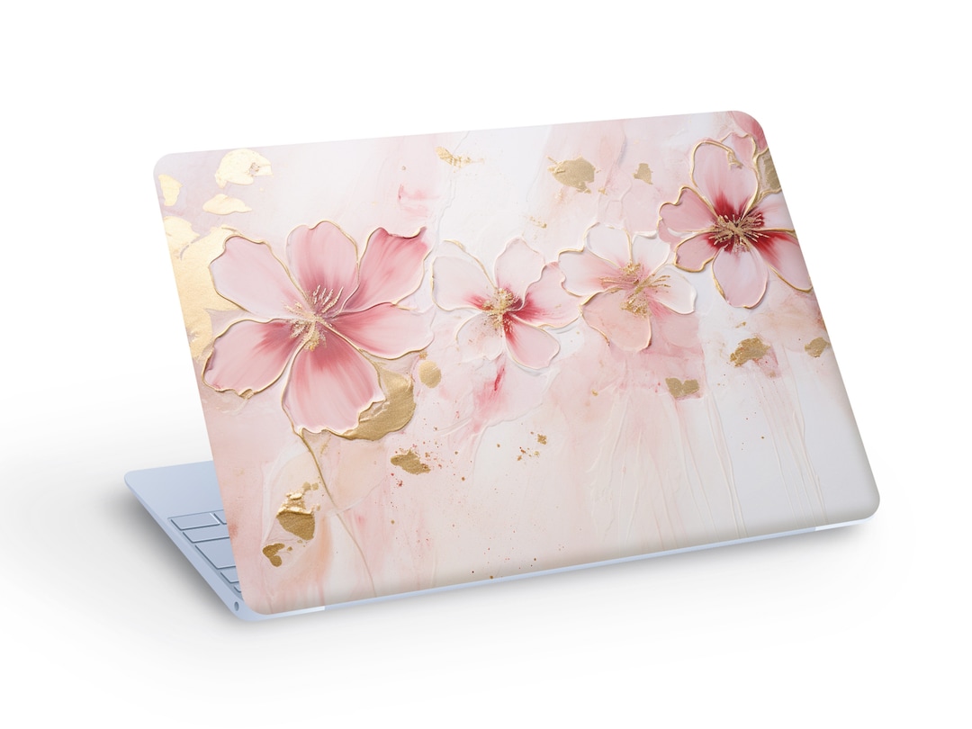 Pink Gold Flowers LAPTOP SKIN Decal Sticker, MacBook Flowers Laptop ...