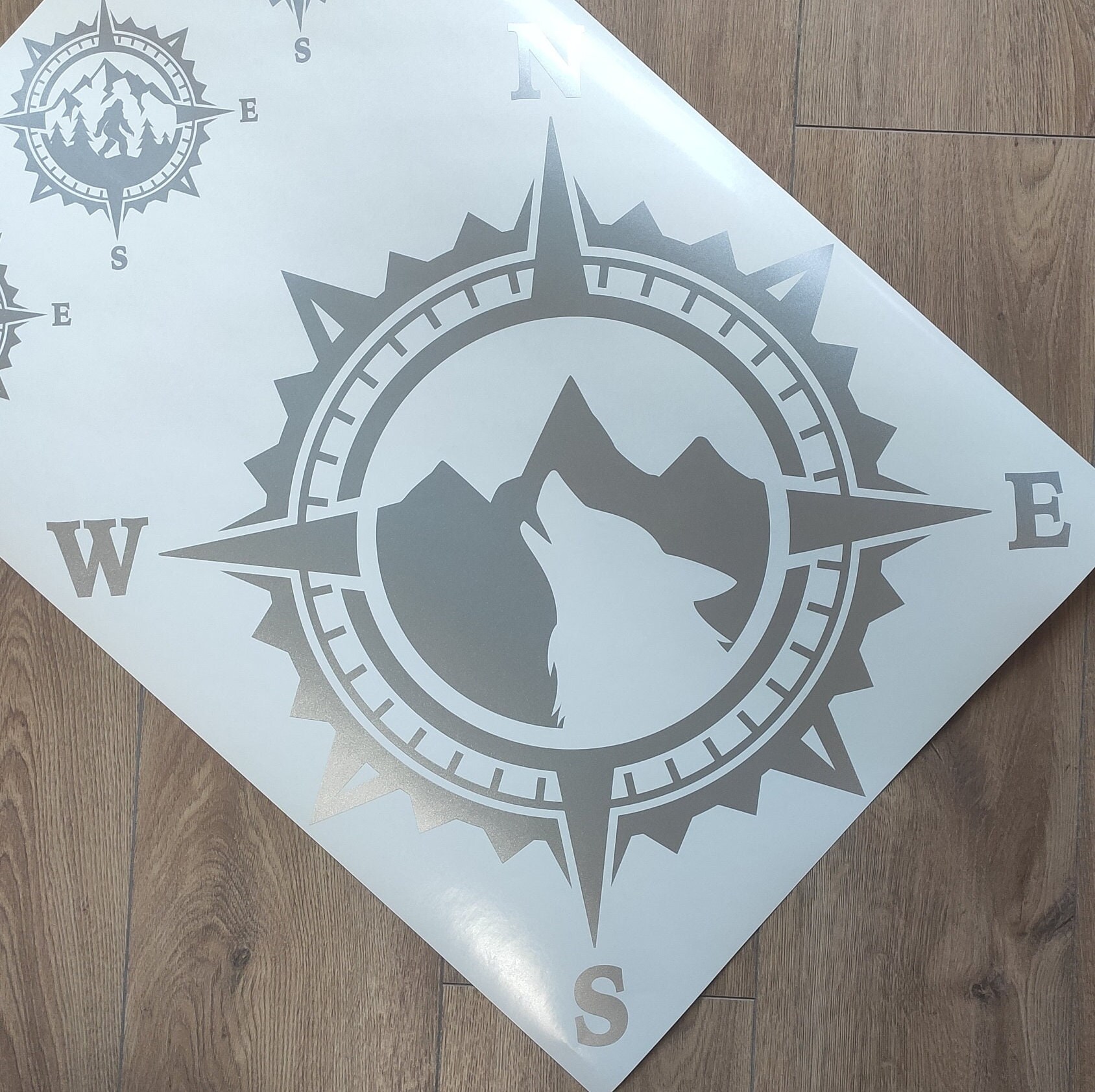 Mountain Wolf Compass Vinyl Decal Sticker, Compass Rose, Mountain Decal ...