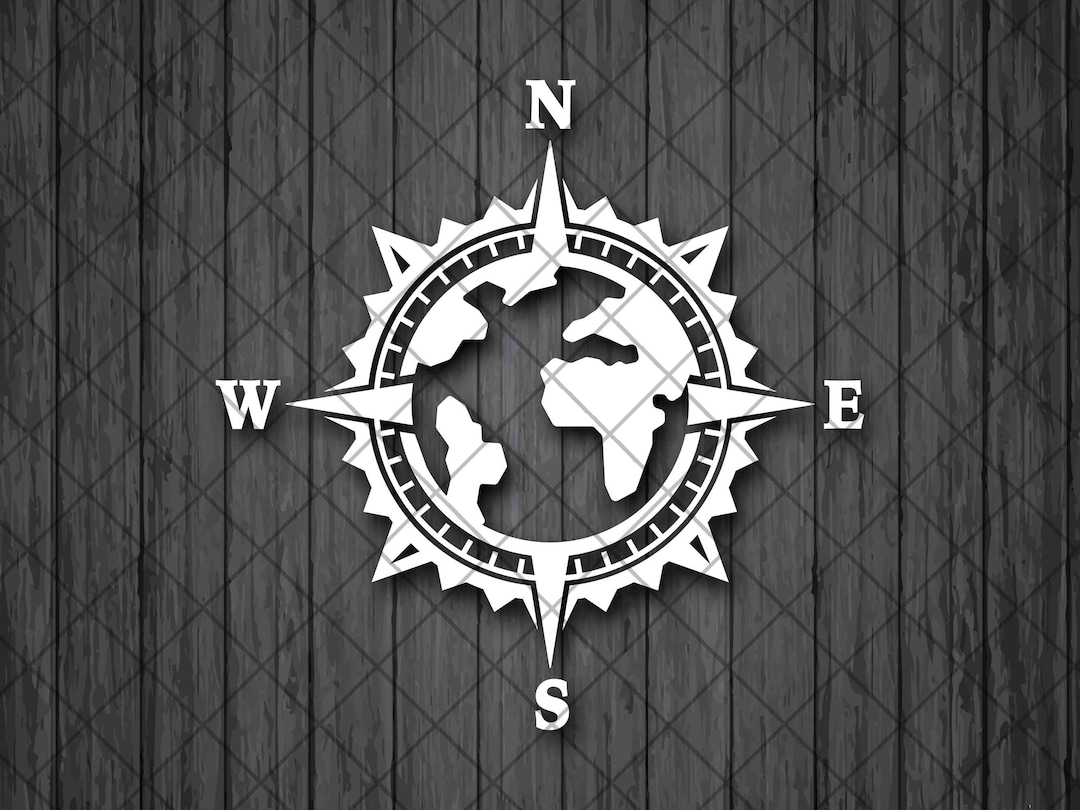World Map Compass Vinyl Decal Sticker, Compass Rose, Mountain Decal ...