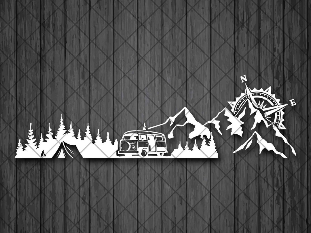 Treeline and Mountain COMPASS CAMPING Van Vinyl Decal Sticker, Camping ...