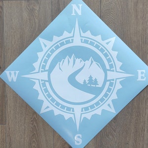 Mountain River Compass Vinyl Decal Sticker, Nature Decal, Forest ...