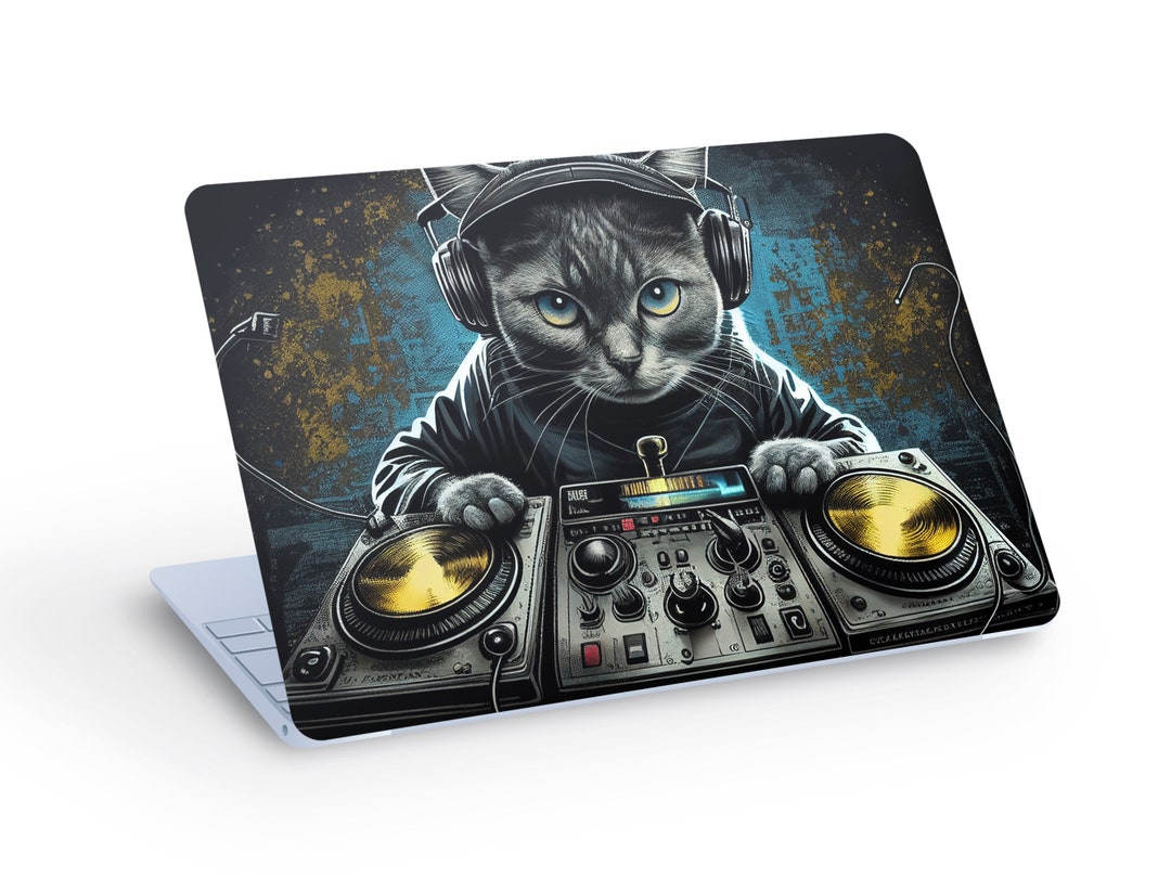 DJ Cat LAPTOP Skin Decal Sticker, Cute Cat DJ Laptop Skin Decal ...