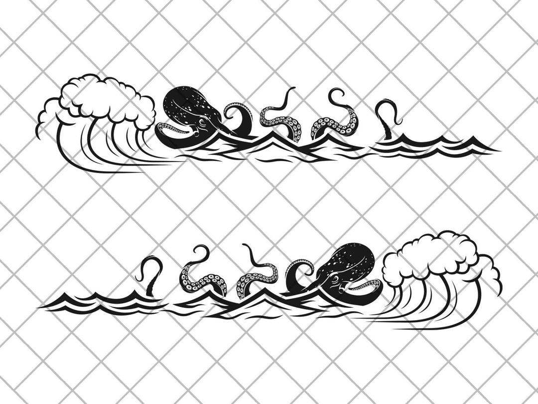 Octopus Ocean Waves SET COMPASS CAMPING Van Vinyl Decal Sticker ...