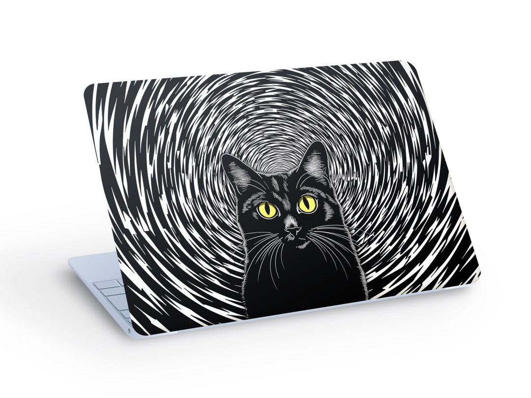 Funny Black CAT LAPTOP SKIN Decal Sticker, Unique Design MacBook Cat ...