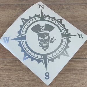 Pirate Skull Captain Compass Vinyl Decal Sticker, Compass Rose, Ship ...