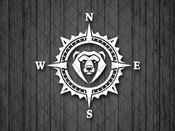 Bear Compass Vinyl Decal Sticker Compass Rose Mountain | Etsy
