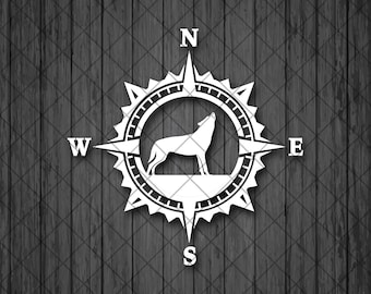 Mountain Wolf Compass Vinyl Decal Sticker Compass Rose | Etsy