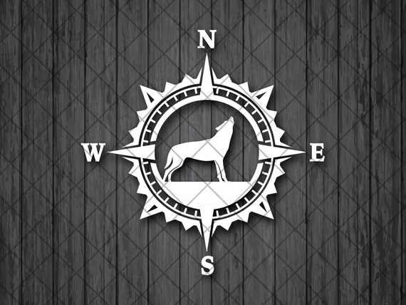 Wolf Compass Vinyl Decal Sticker Compass Rose Mountain | Etsy