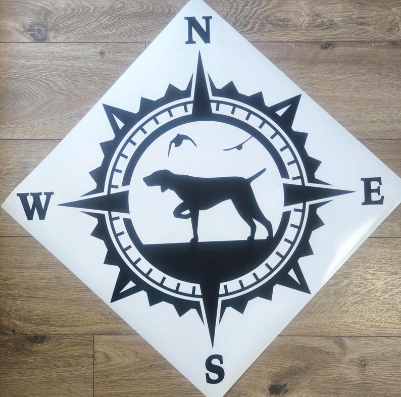 Hunting Dog Compass Vinyl Decal Sticker, Compass Rose, Mountain Decal ...