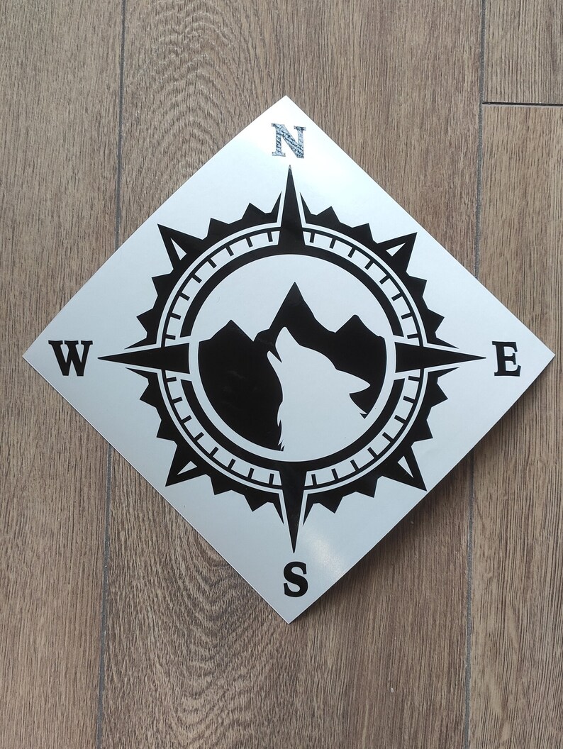 Mountain Wolf Compass Vinyl Decal Sticker, Compass Rose, Mountain Decal ...