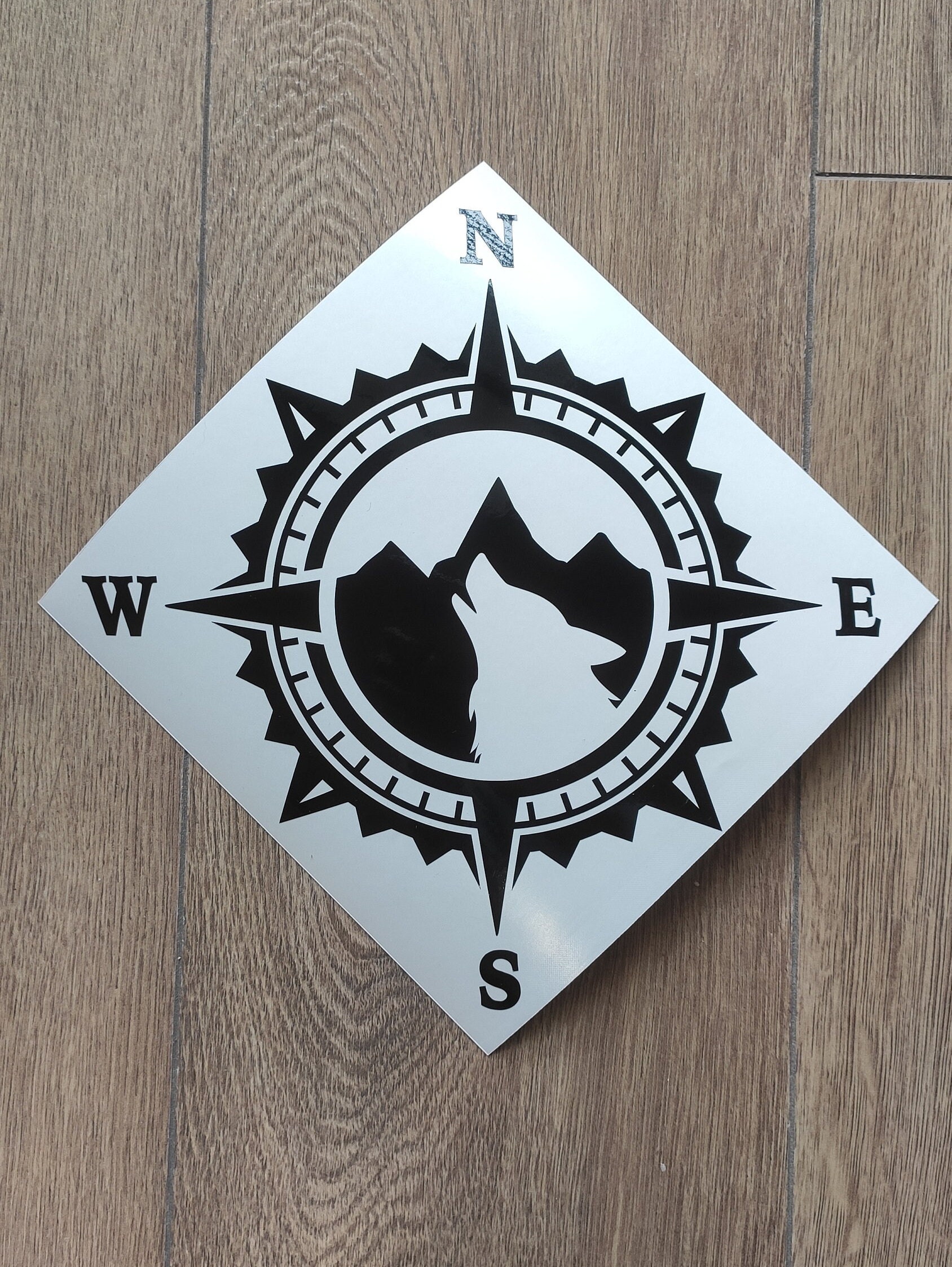 Mountain Wolf Compass Vinyl Decal Sticker, Compass Rose, Mountain Decal ...