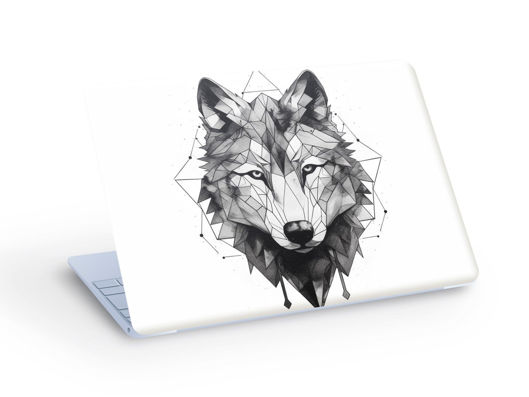 Line Art WOLF Head LAPTOP SKIN Decal Sticker, Wolf Head Laptop Skin ...