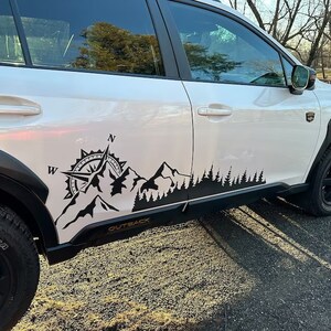 Treeline and Mountain With Compass SUV Vinyl Decal Sticker, Mountain ...