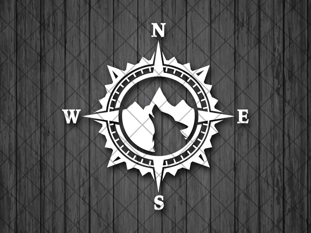 Mountain Wolf Compass Vinyl Decal Sticker, Compass Rose, Mountain Decal ...