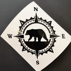 Bear Compass Vinyl Decal Sticker, Compass Rose, Mountain Decal, Truck ...
