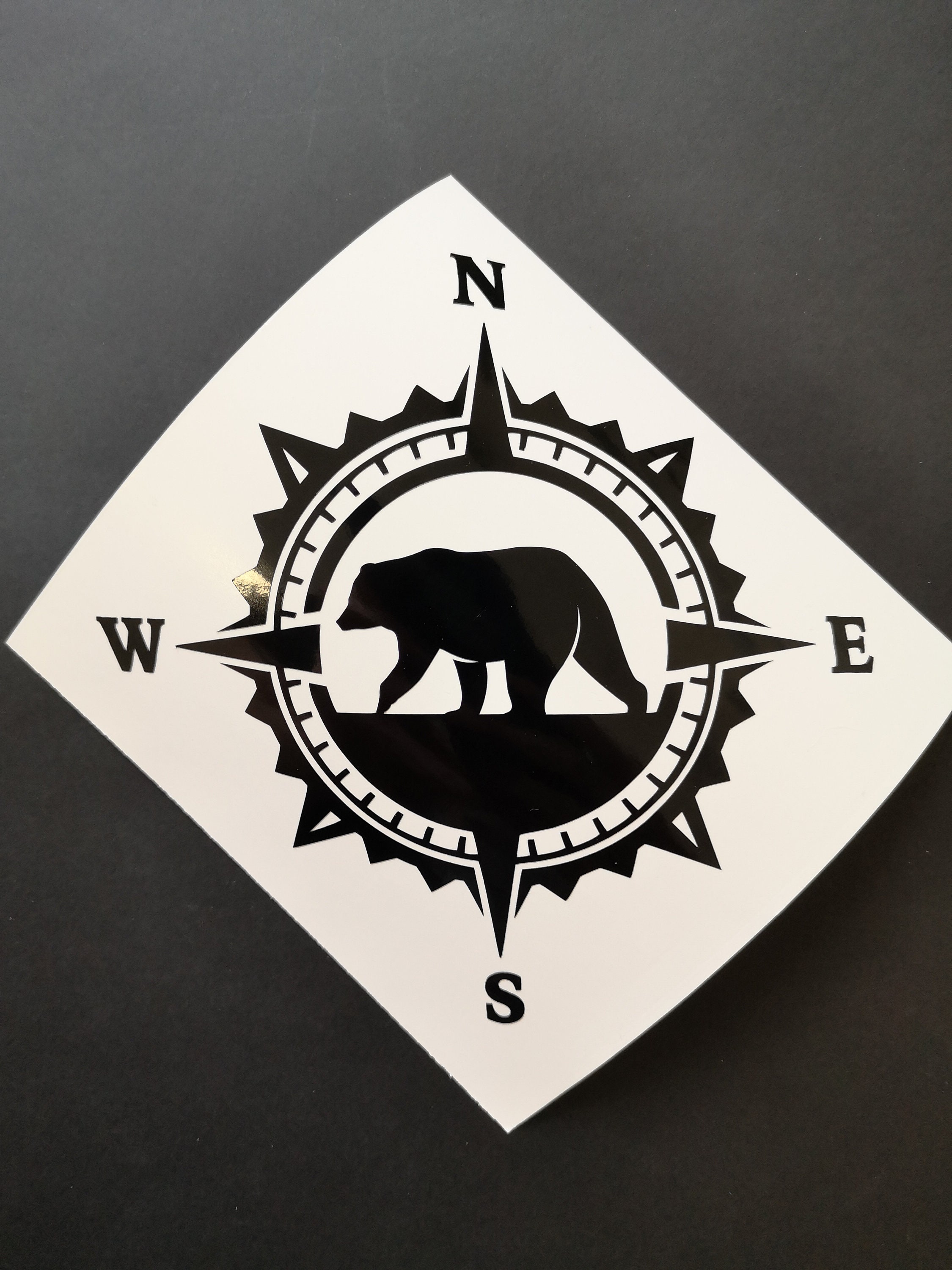 Bear Compass Vinyl Decal Sticker Compass Rose Mountain - Etsy