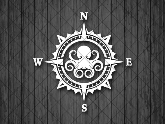 Octopus Compass Vinyl Decal Sticker Compass Rose Sailor | Etsy