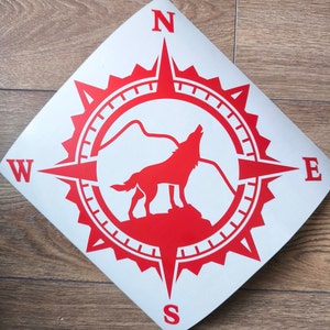 Mountain Wolf Compass Vinyl Decal Sticker, Compass Rose, Mountain Decal ...