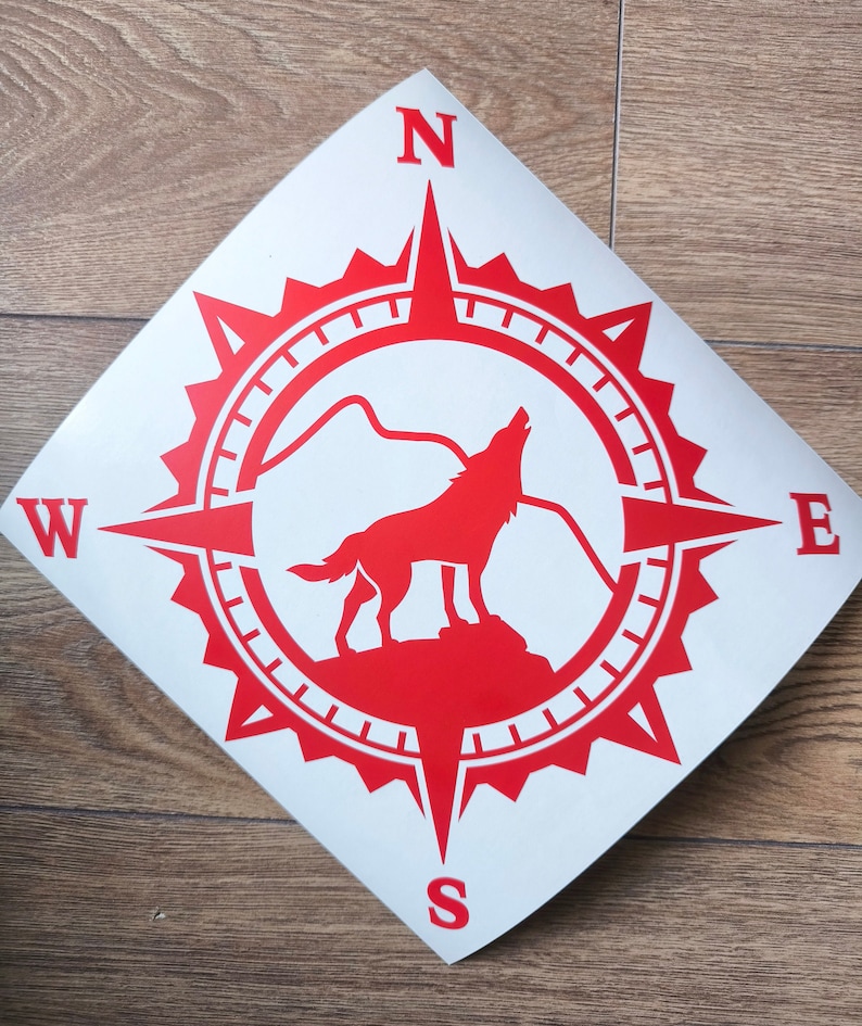 Mountain Wolf Compass Vinyl Decal Sticker, Compass Rose, Mountain Decal ...