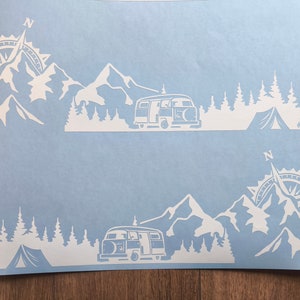 Custom Text Treeline Mountain COMPASS CAMPING Van Vinyl Decal Stickers ...